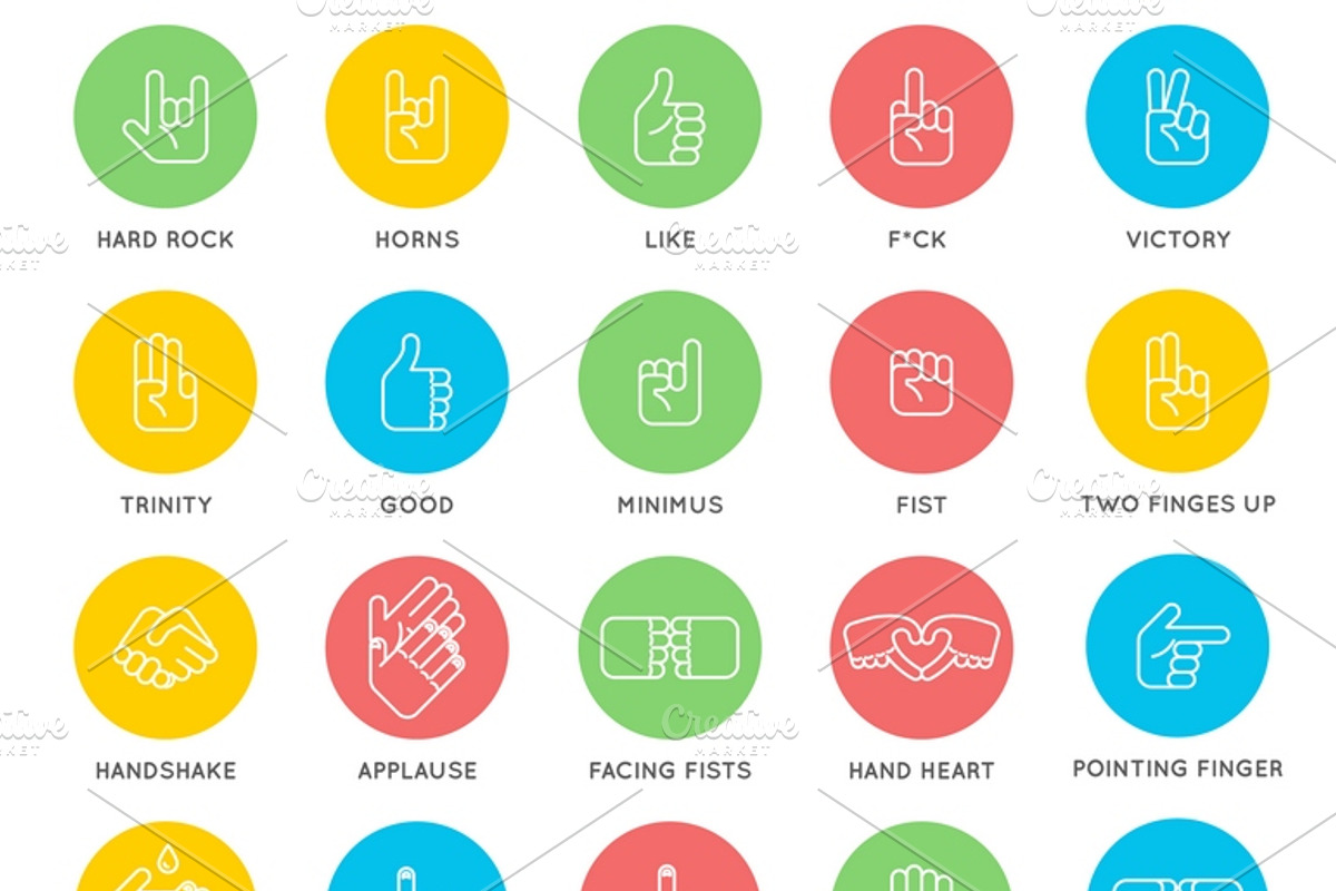 Hands signs, an Outline Icon by Microvector | Creative Market