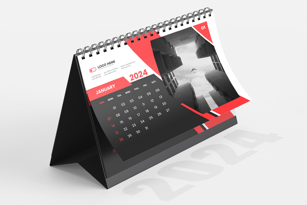 2024 Desk calendar design template, a Stationery Template by Tanmoy Topu
