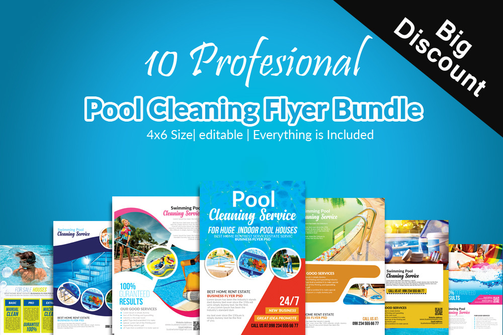 10 Pool Cleaning Flyers Bundle, a Flyer Template by Psd Templates