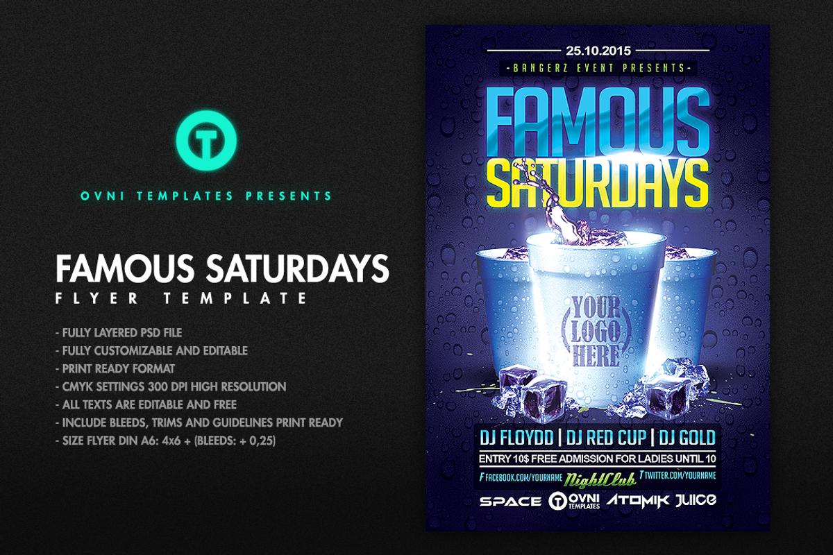 FAMOUS SATURDAYS Flyer Template, a Flyer Template by OVNI-TEMPLATES