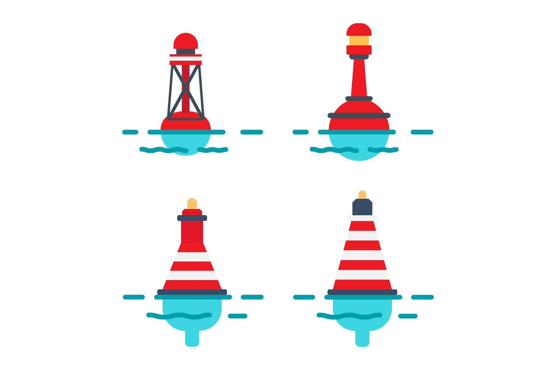 Striped Buoys in Water Isolated Illustrations Set, an Object ...