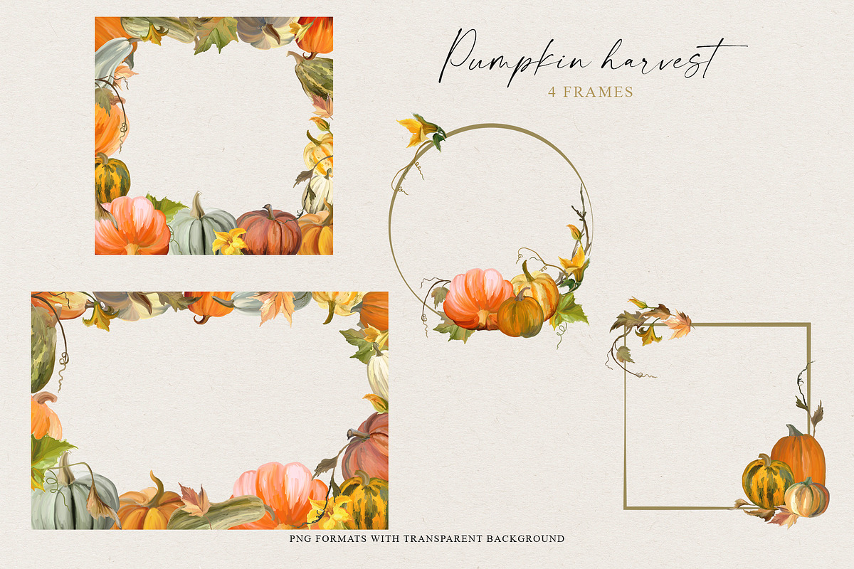 Pumpkin harvest - autumn clipart, an Illustration by Vasmila