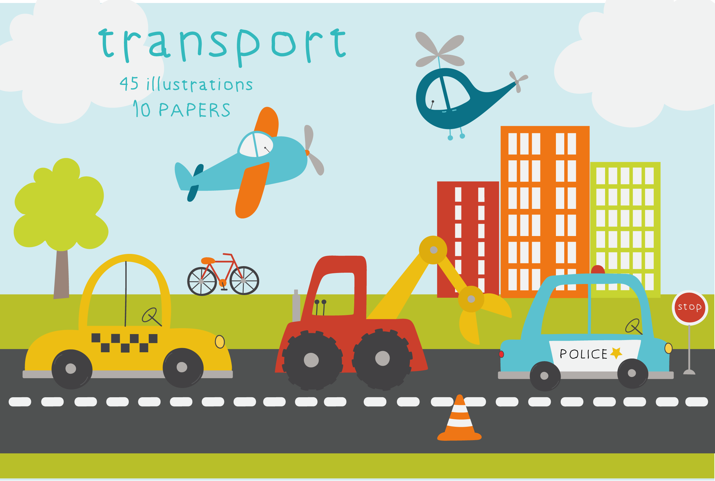 Transport set, a Decorative Illustration by Poppymoondesign