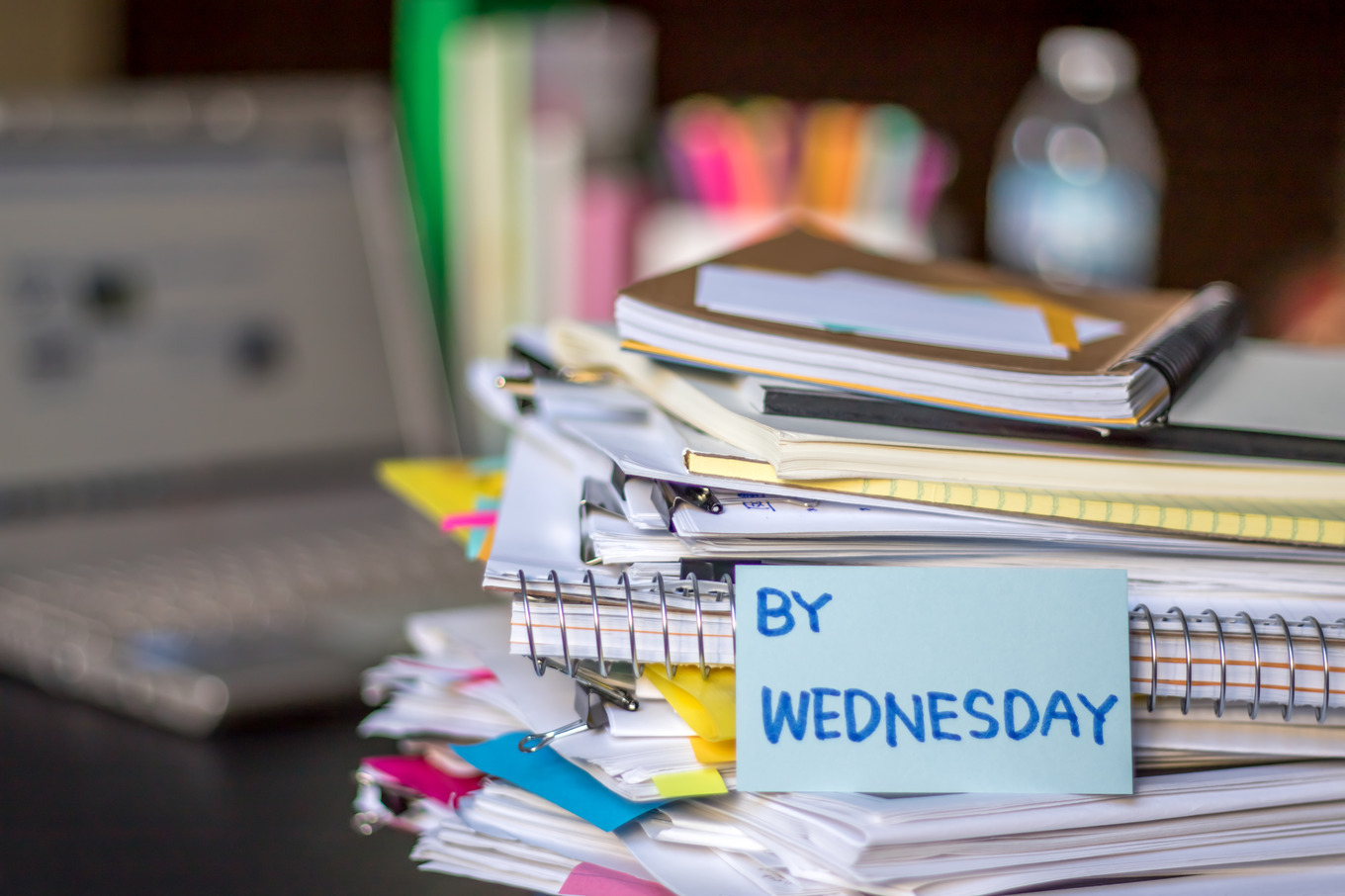 Stacked documents on your desk stock photo containing english and ...