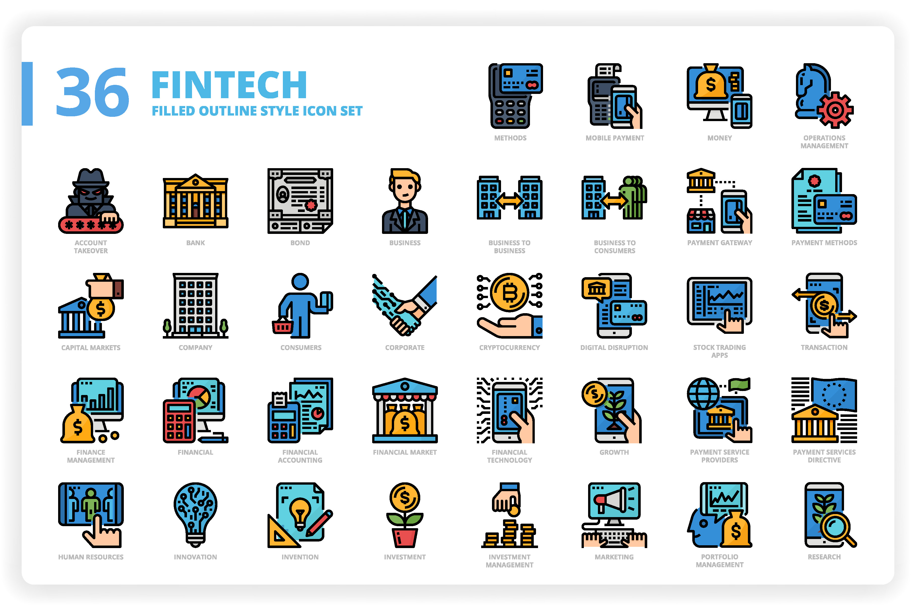 36 Fintech Icons x 3 Style, an Icon by monkik