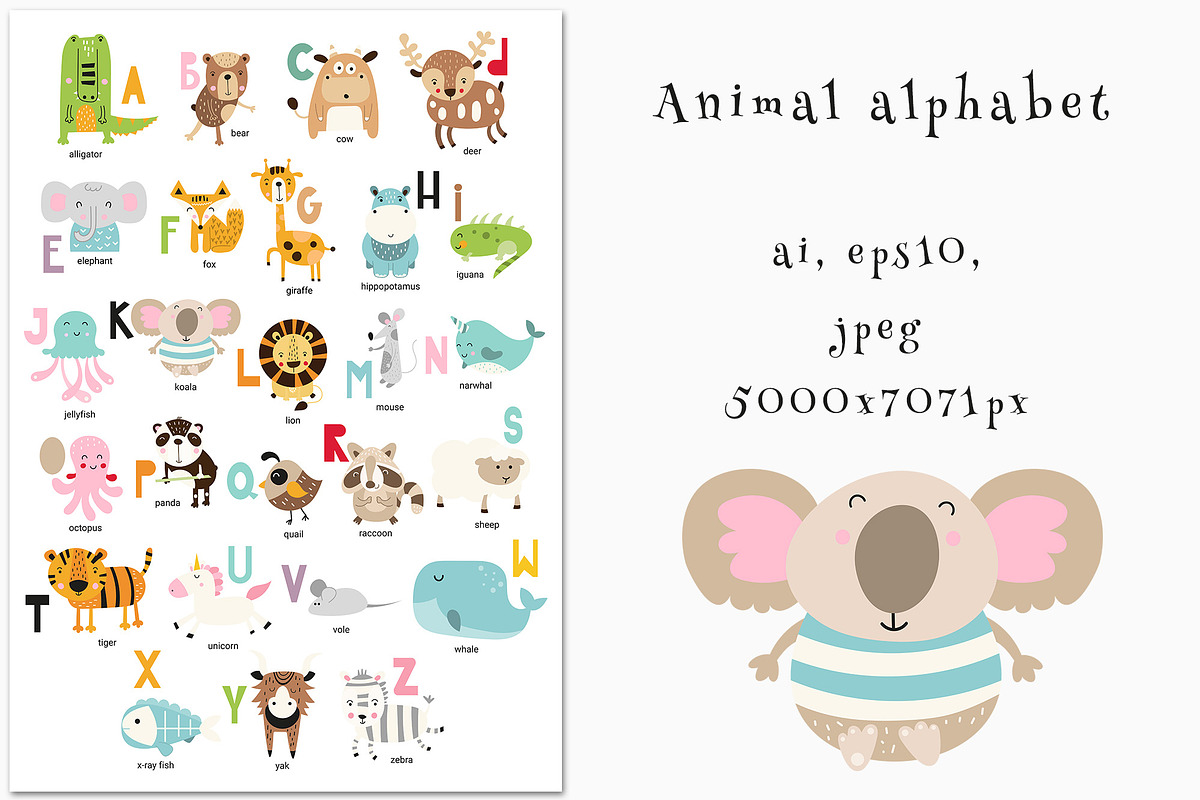 Animal alphabet kids clipart bundle, an Animal Illustration by Nursery Art
