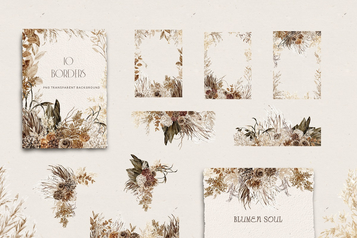 Autumn Boho Watercolor Flowers, a Decorative Illustration by BlumenSoul ...