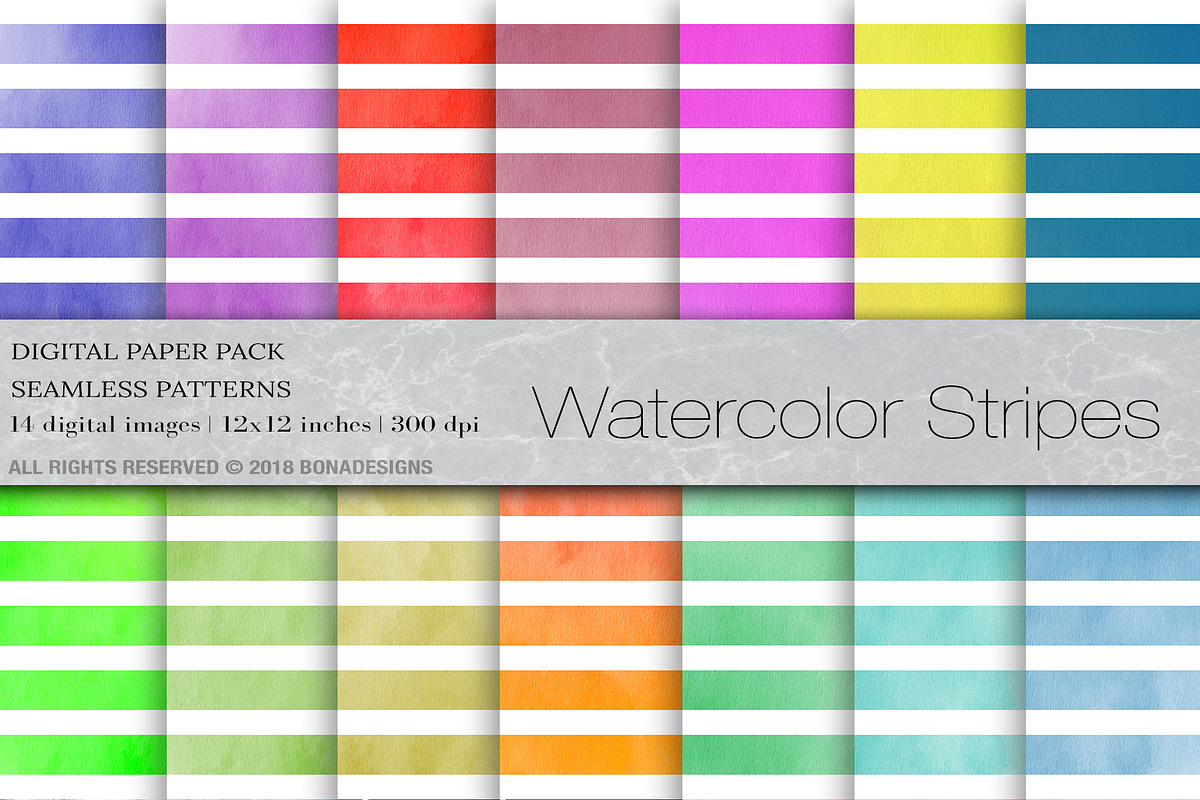 Watercolor Digital Paper Stripes, a Texture Graphic by BonaDesigns