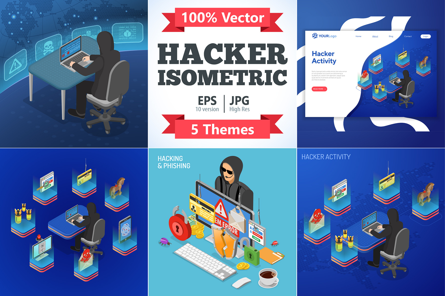 Hacker Activity Isometric Concepts, a Technology Illustration by TAlex