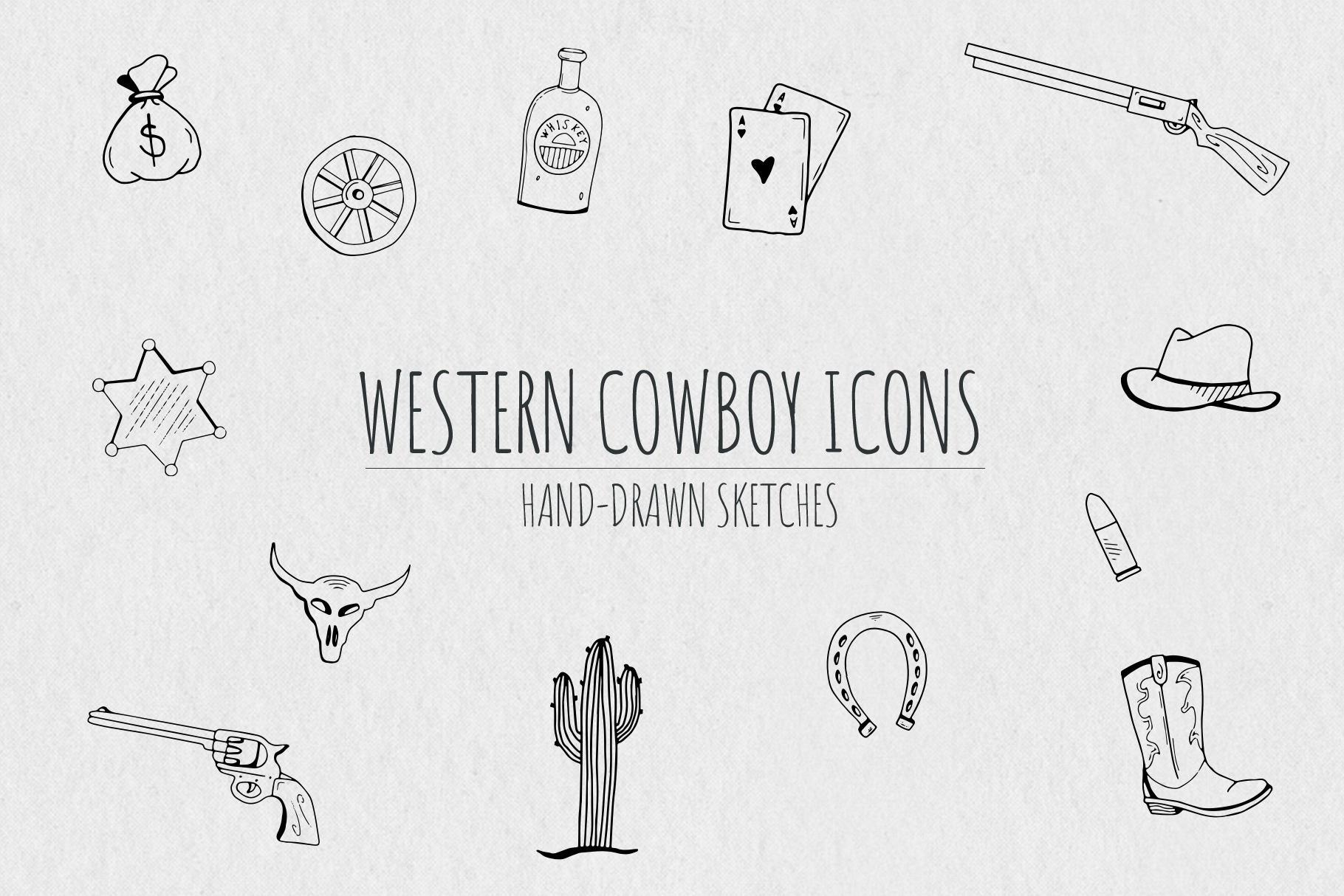 Hand-Drawn Western Cowboy Icons, an Illustration by Chuck Pearson