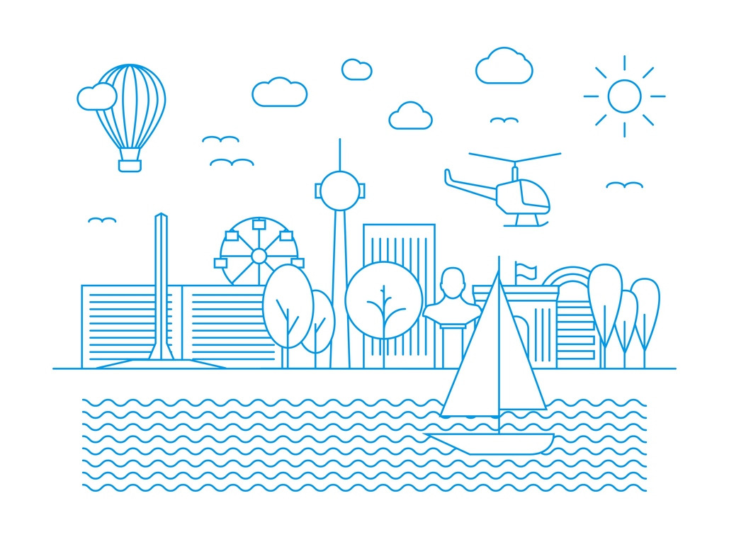 Linear urban skyline, a Work Illustration by Microvector