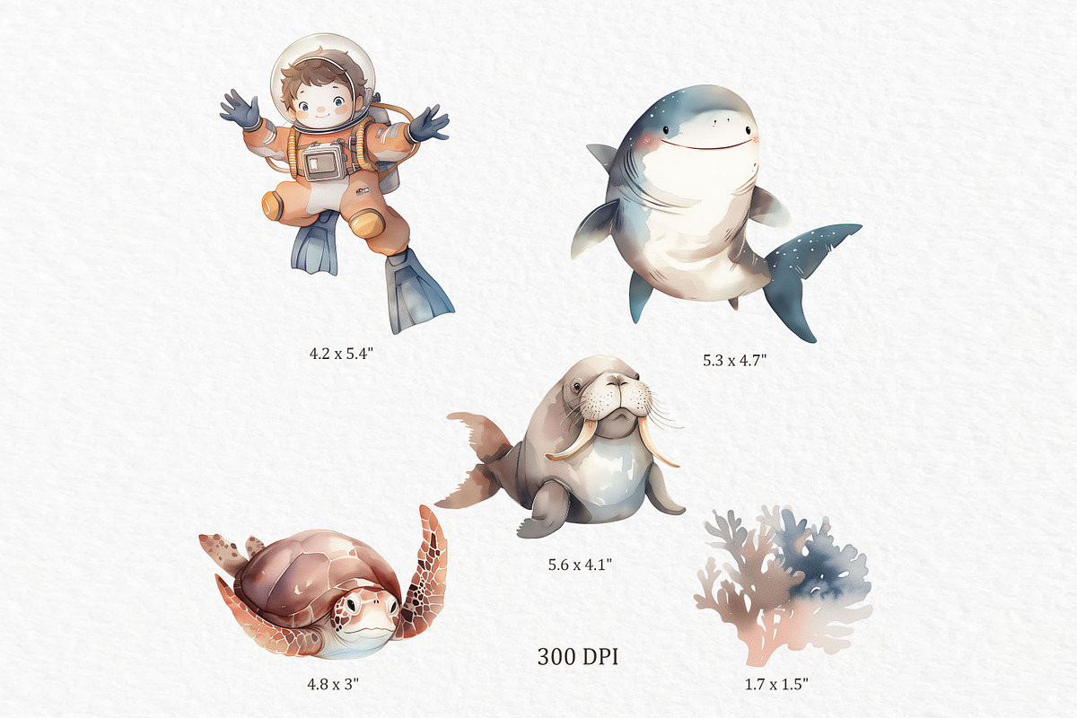 Marine life watercolor clipart PNG, an Animal Illustration by MyLittleMeow