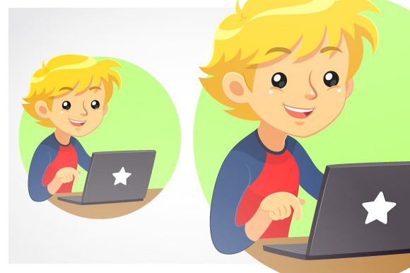 Boy Using Dark Grey Laptop, a Technology Illustration by mikailain