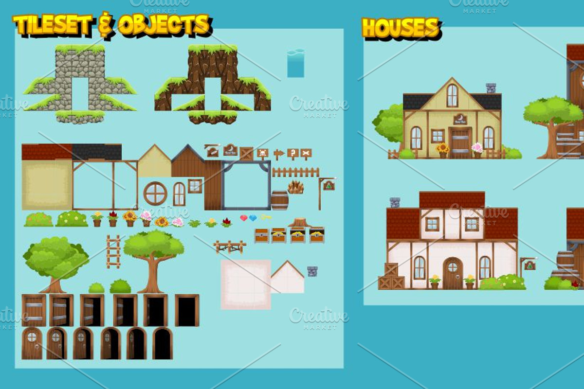 Platformer Game Tile Set 14, an Illustration by pzUH