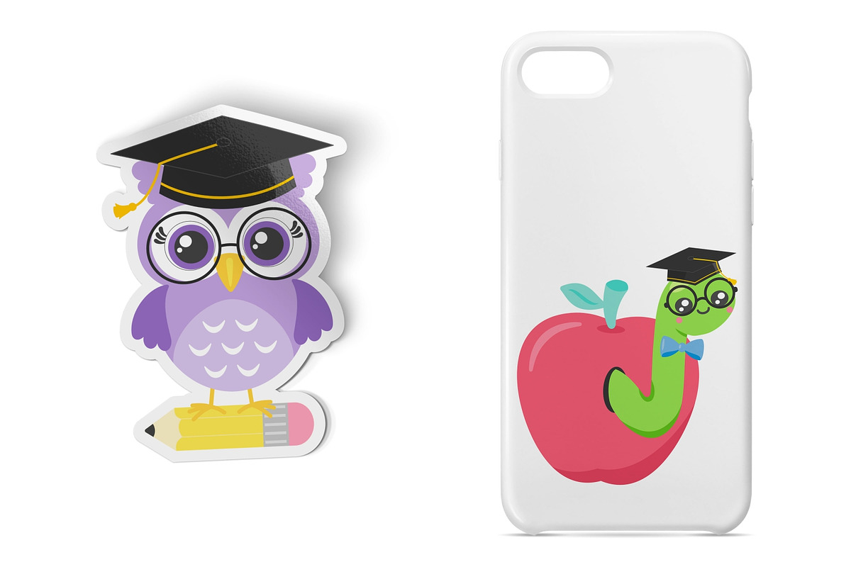 Graduation Owls Clipart and SVG Set, an Illustration by Huckleberry Hearts