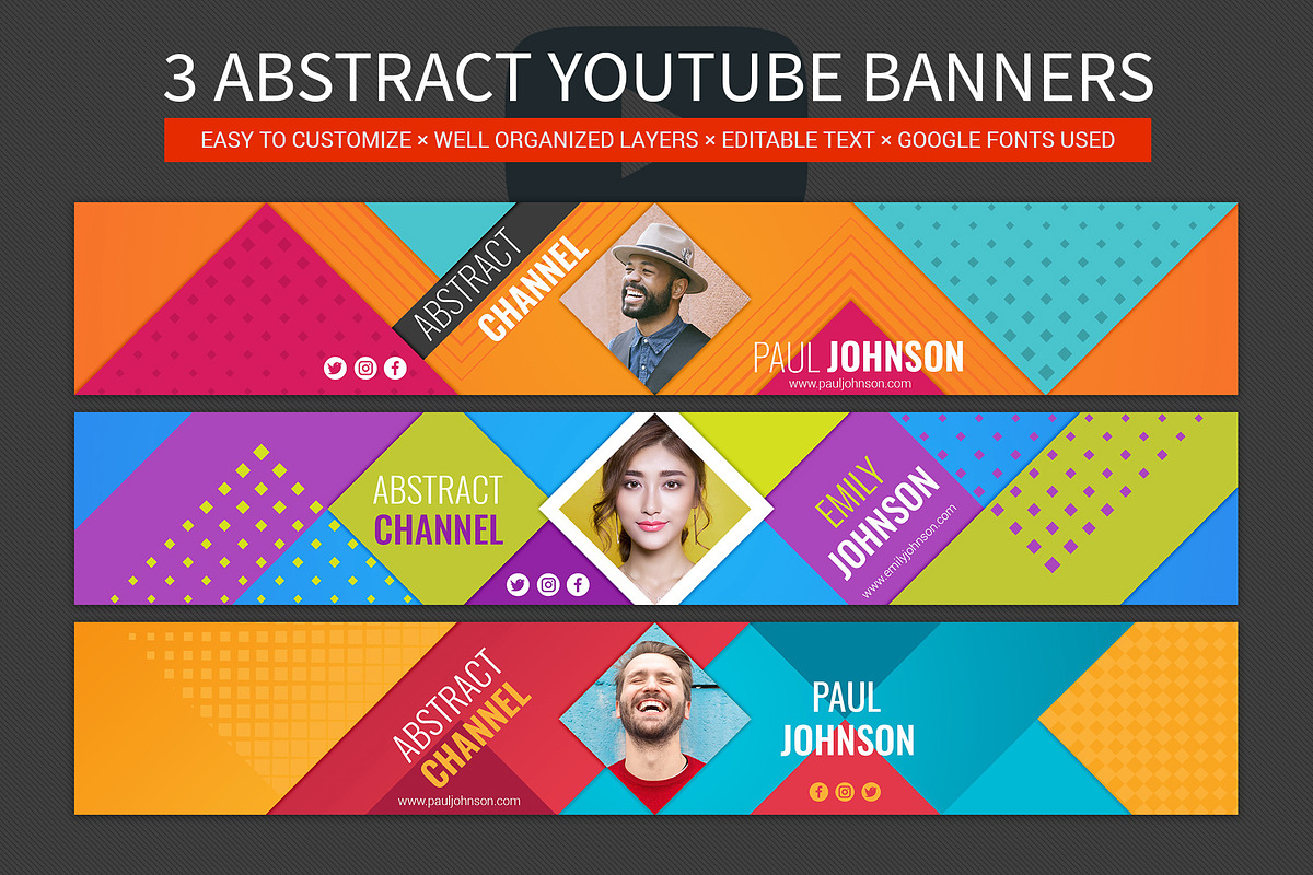 3 abstract youtube banners, a Social Media Template by Genestro Shop