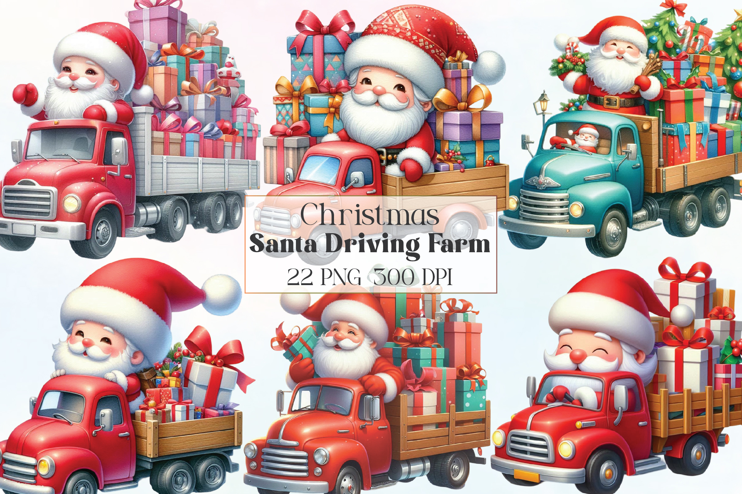 Christmas Santa Driving Farm Tractor, an Illustration by CraftArtStudio