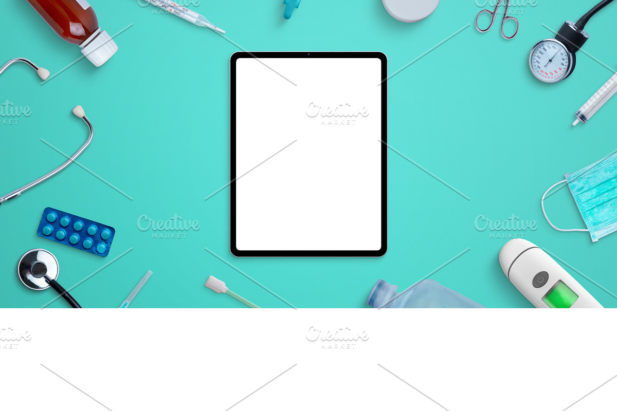 Tablet mockup on hospital desk, a Stationery Template by RSplaneta ...