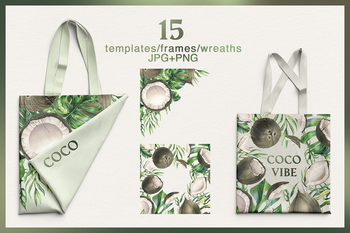 Coconuts tropical leaves watercolor, an Illustration by NATASHA CHU ...