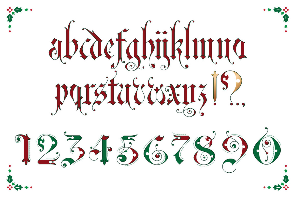 Christmas gothic ornamental alphabet, a Blackletter Font by Imperator_Kot