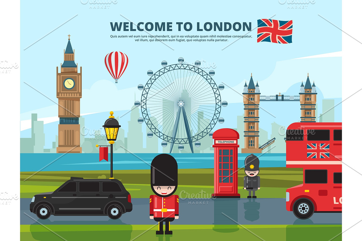 Background vector illustration with london urban landscape. England and ...