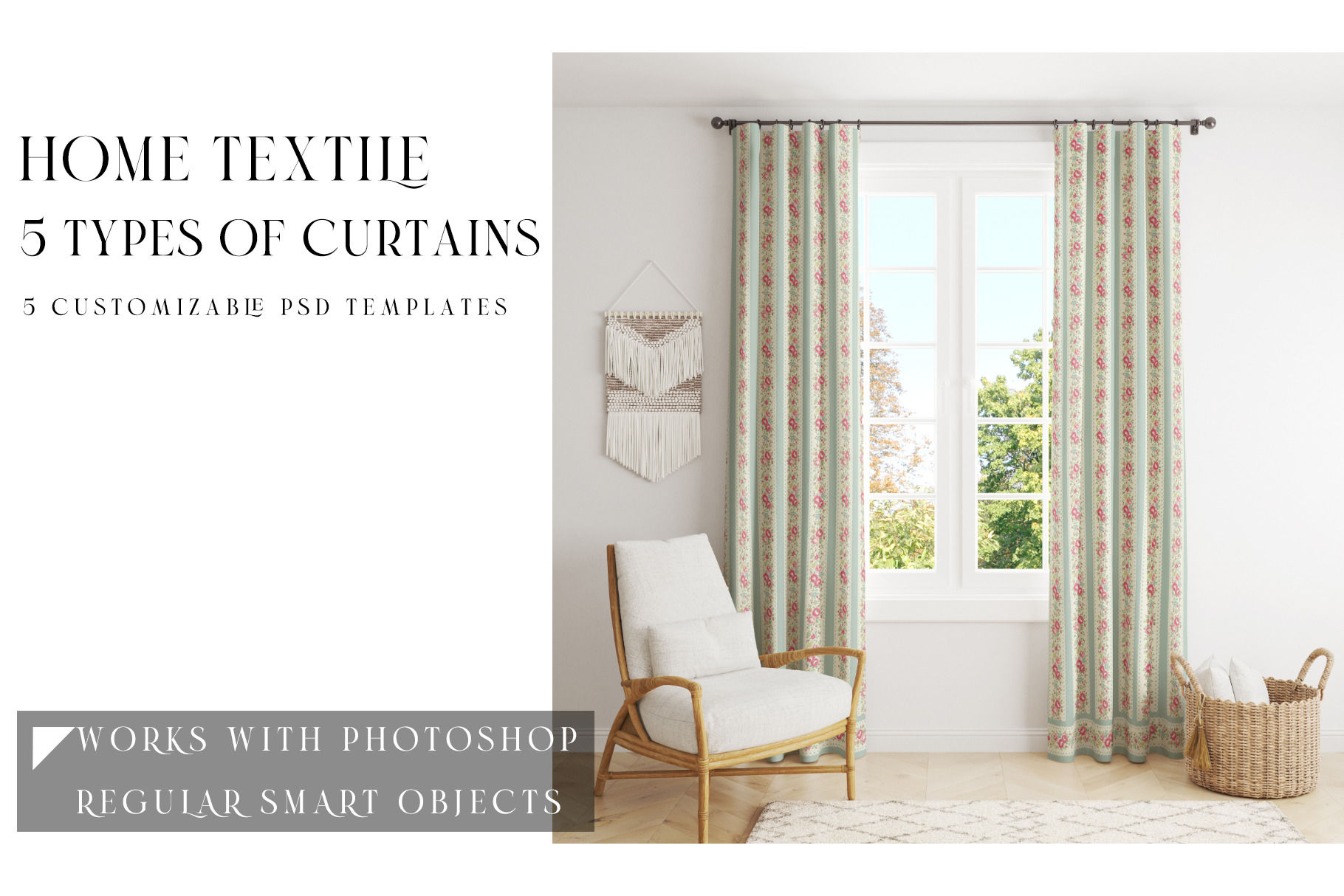 Curtains 5 Types with Smart Objects, a Merchandise Mockup by mock-ups