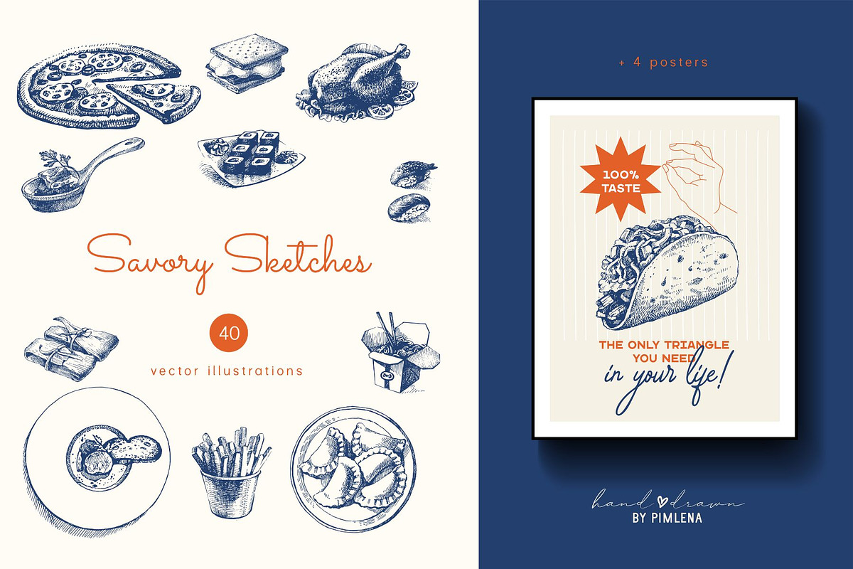 Savory Sketches & Posters, a Food Illustration by Elena Pimonova