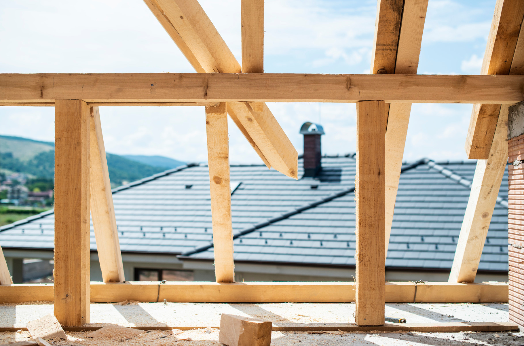 Making roof with wooden beams featuring construction, roof, and roofing ...