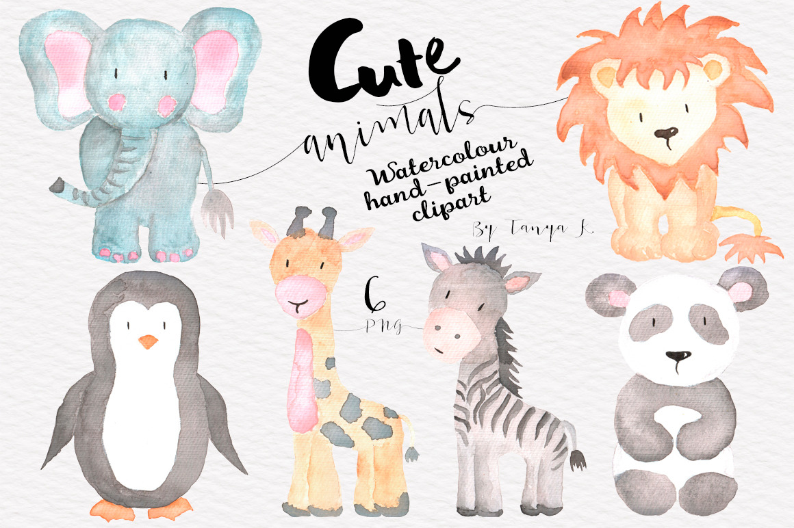 Cute Watercolor Animals Clipart, an Animal Illustration by Tanya Kart ...