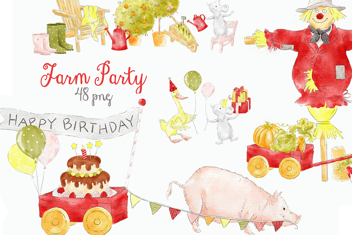 Farm Party Barnyard Animals Clipart, an Animal Illustration by Magic ...