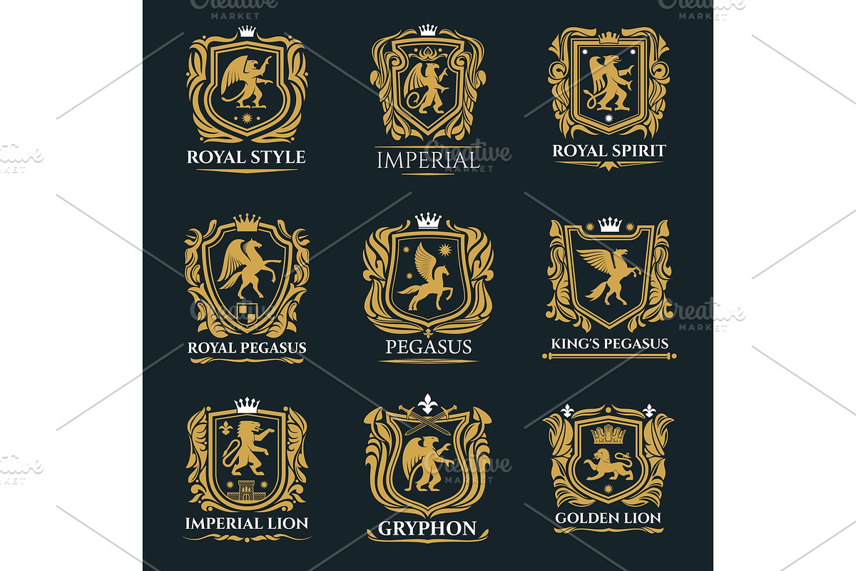 Heraldic shields with animals, an Animal Illustration by Vector Tradition