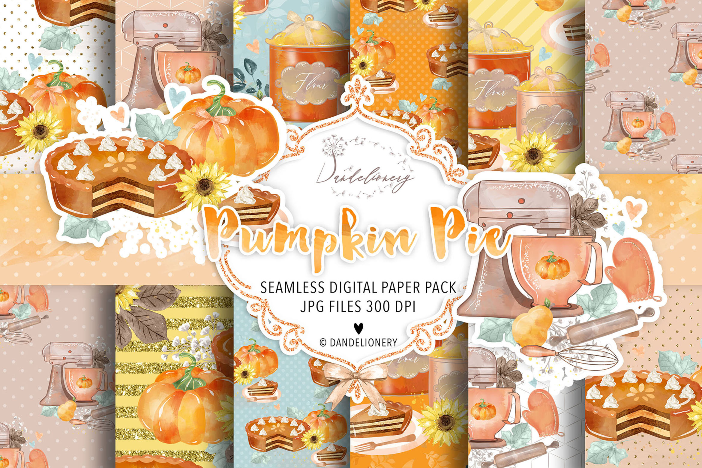 Pumpkin Pie digital paper pack, a Pattern Graphic by designloverstudio