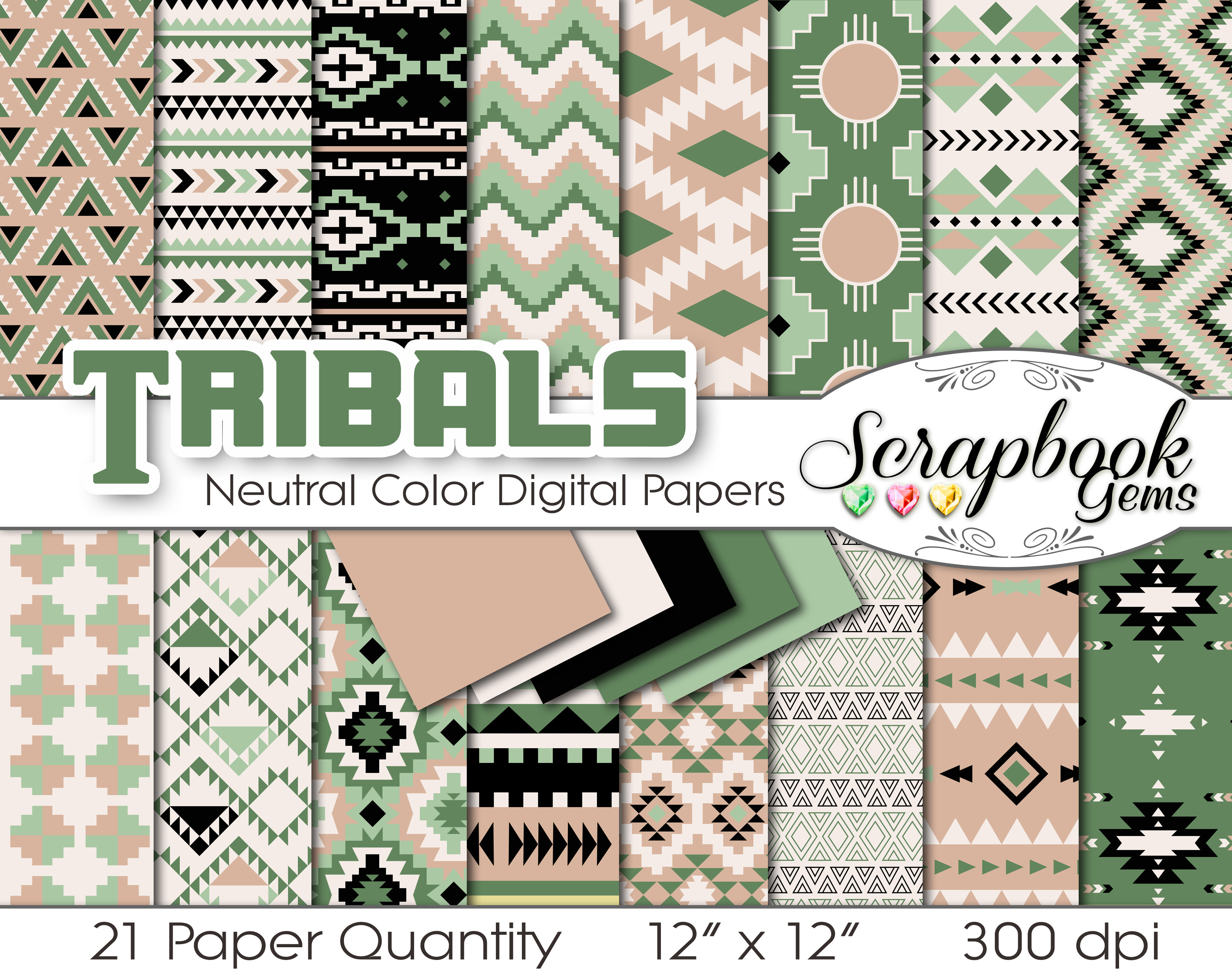 Aztec Digital Papers - Neutrals, a Pattern Graphic by Scrapbook Gems