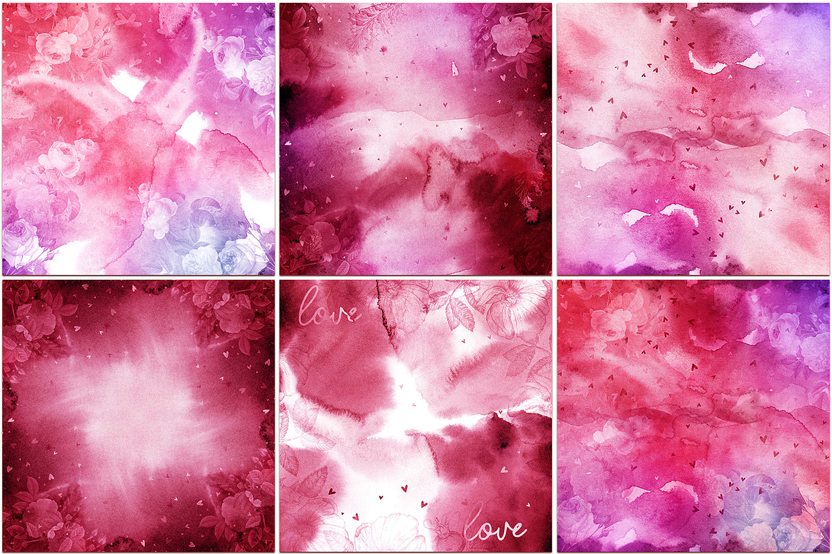 Valentines watercolor digital papers, a Pattern Graphic by PixelJungle