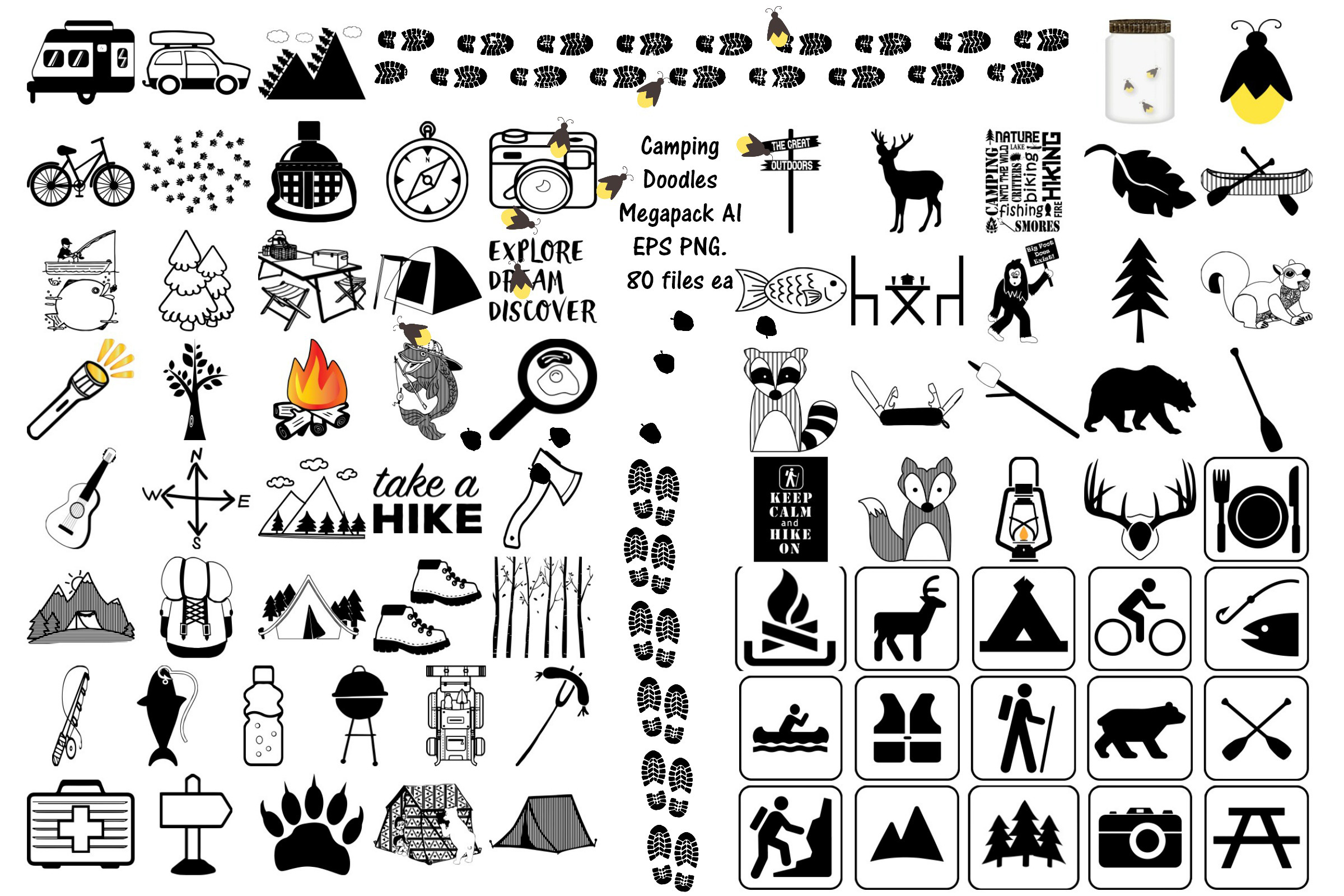 Camping Doodle/Silhouette AI EPS PNG, an Illustration by ...