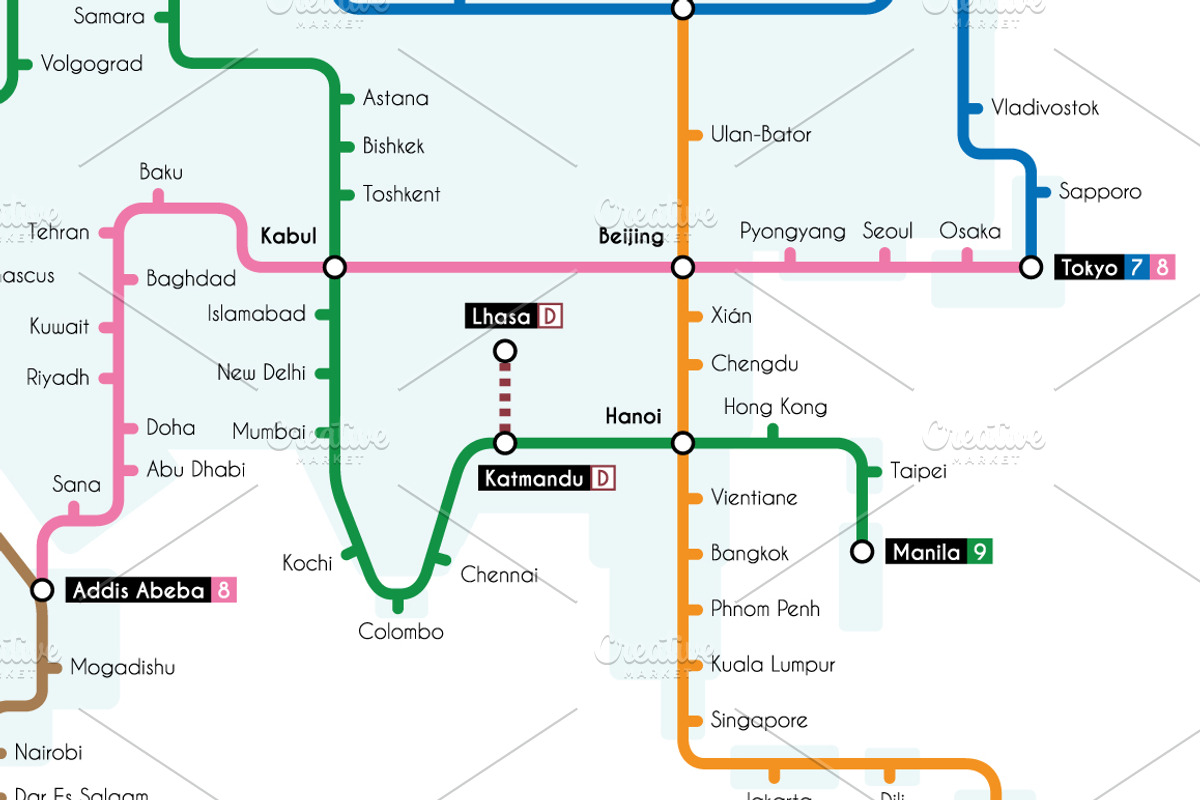 World Metro Map Vector Illustration