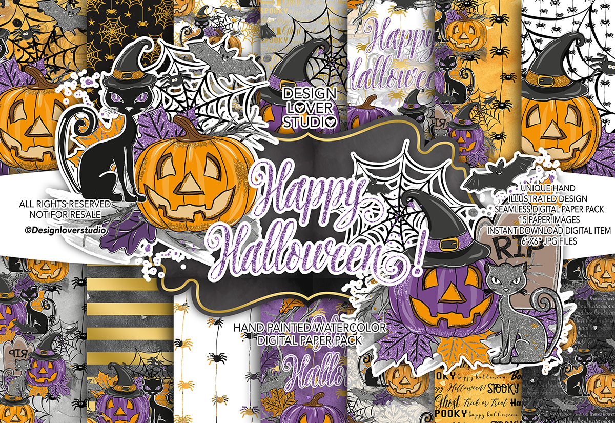 Happy Halloween digital paper pack, a Pattern Graphic by designloverstudio
