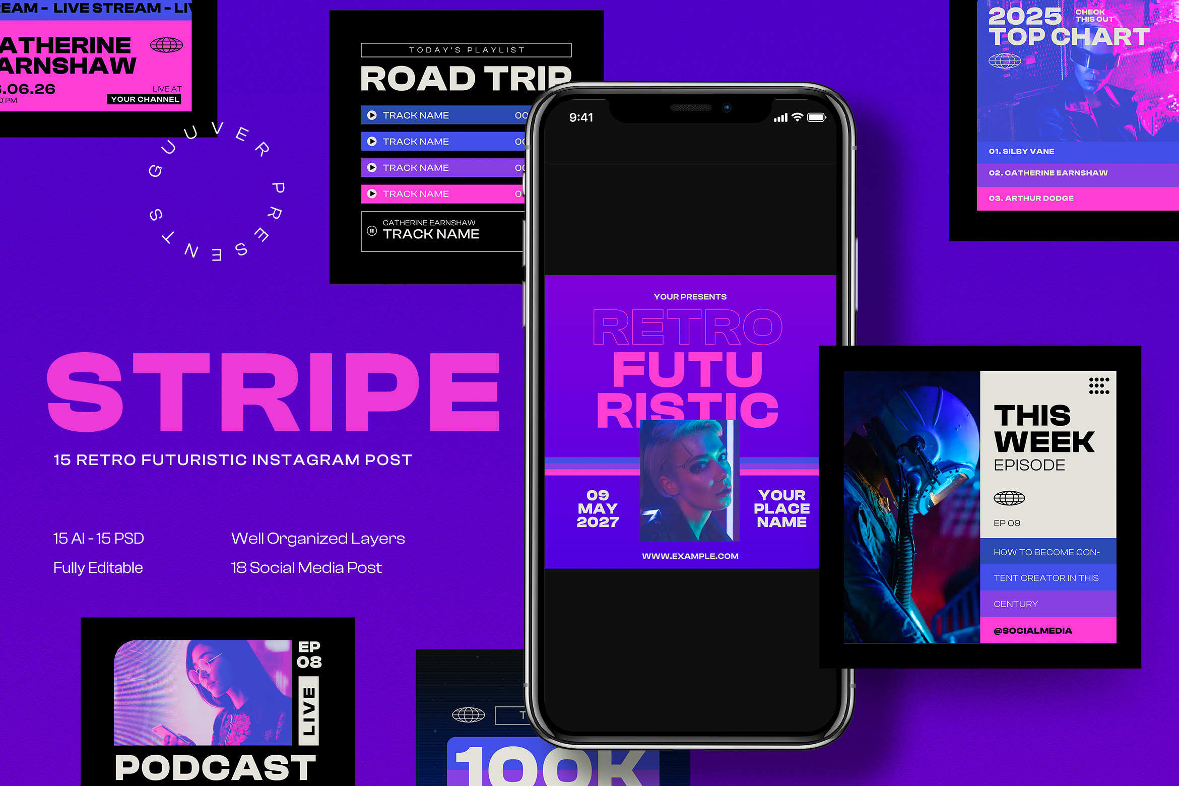 Retro Futuristic Instagram Post | Social Media Templates ~ Creative Market