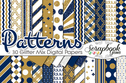 GOLD & NAVY BLUE GLITTER MIX PAPERS, a Pattern Graphic by Scrapbook Gems