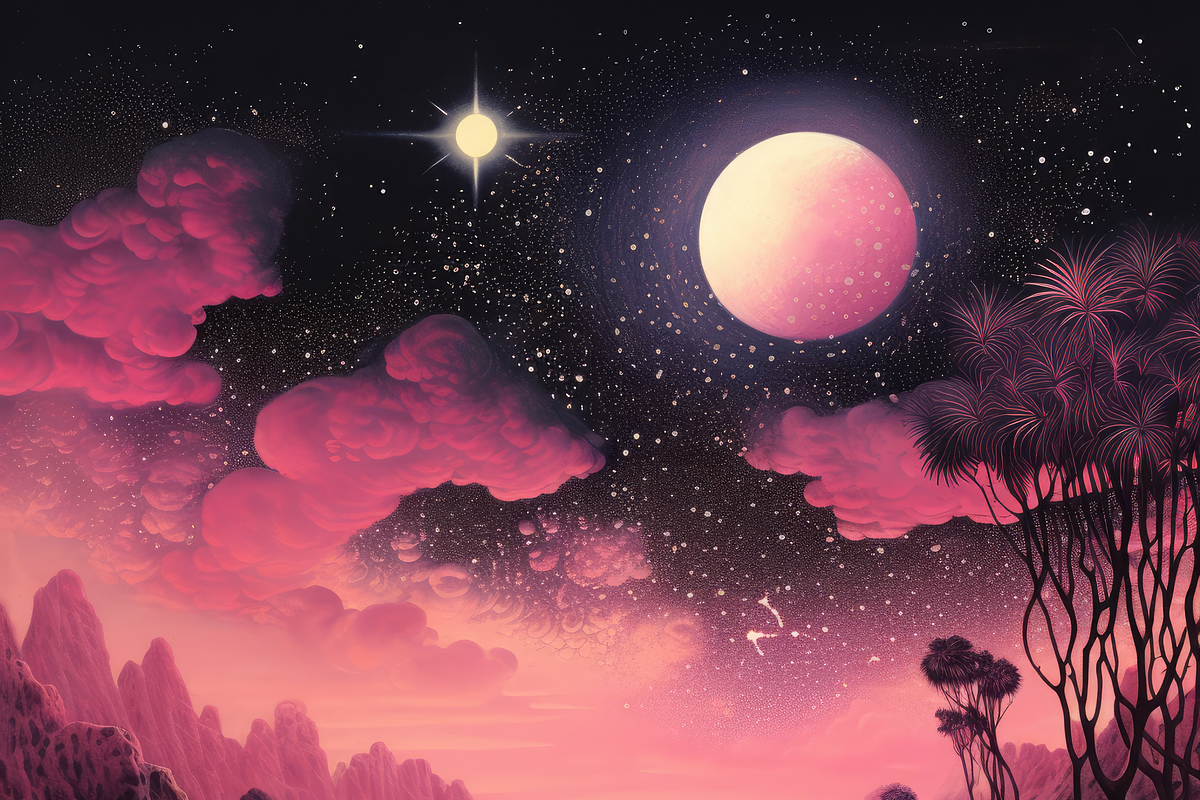 Vintage Pink Night Sky Background