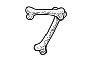 number 7 made of bones sketch vector