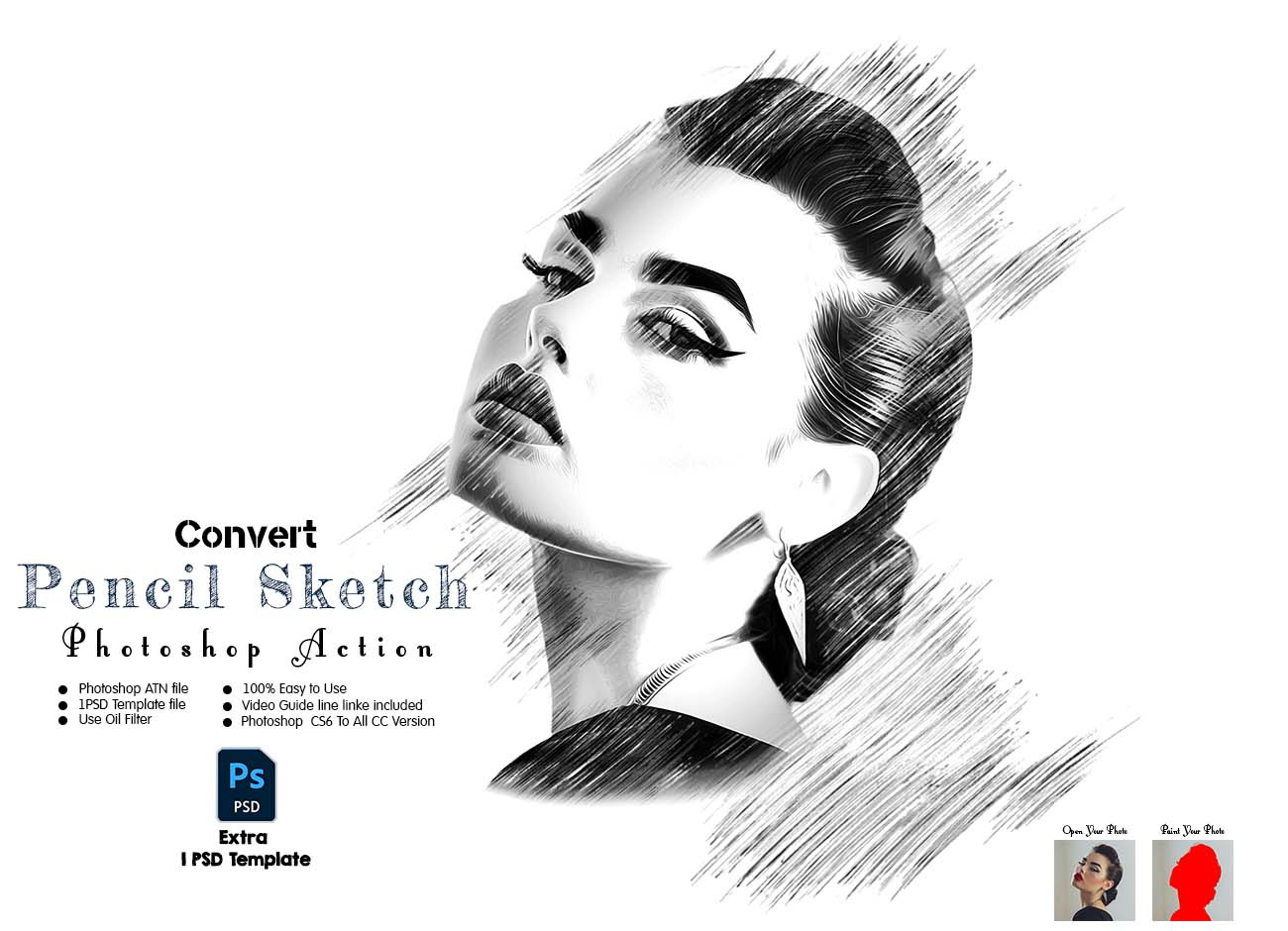 Convert Pencil Sketch Ps Action, an Action Add-On by Studio Retouch