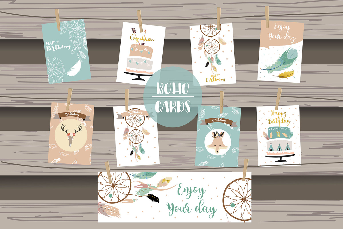 8 cute lovely design boho cards3#, a Card Template by Piixypeach