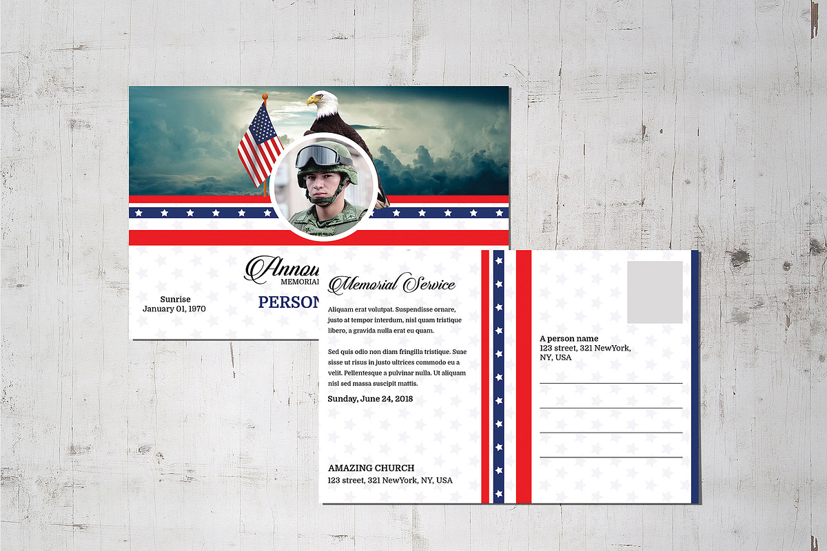 Funeral Announcement Army Military, a Card Template by SmmrDesign