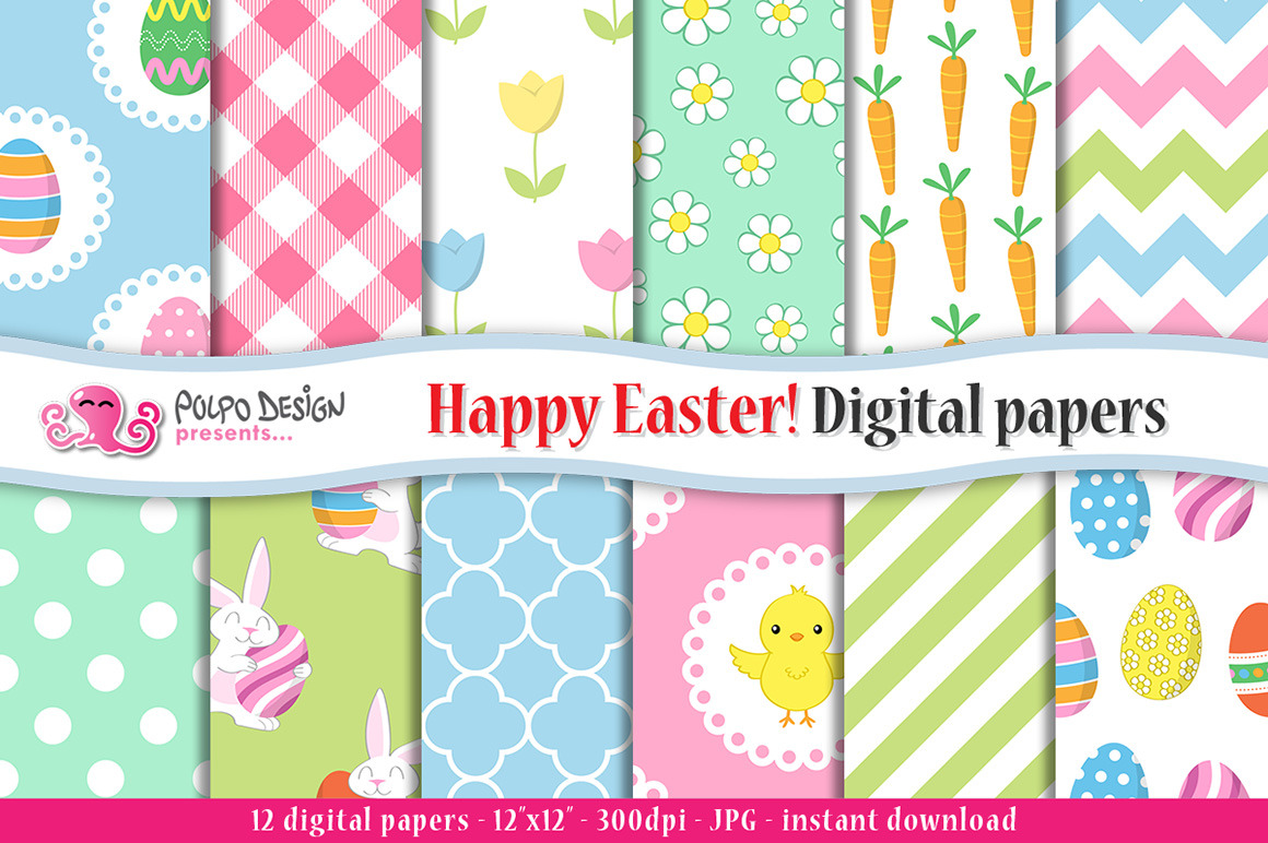 Happy Easter digital paper, a Pattern Graphic by PolpoDesign
