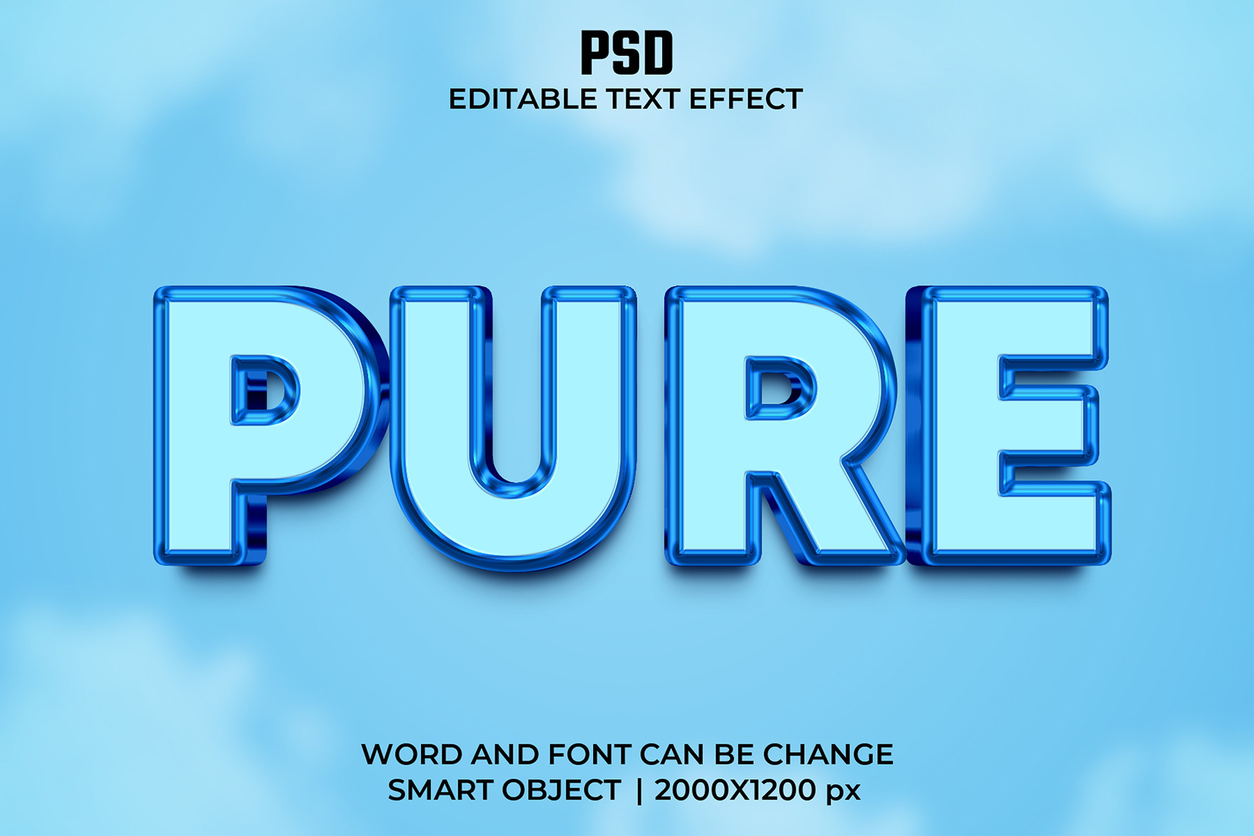 Pure blue 3d Editable Text Effect, a Layer Style Add-On by bdrobin
