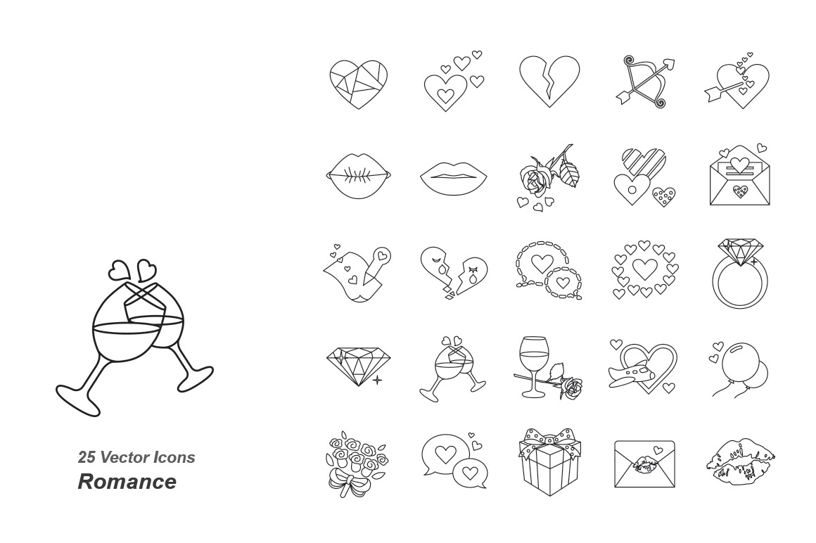 Romance outlines vector icons, an Icon by Jisun Park