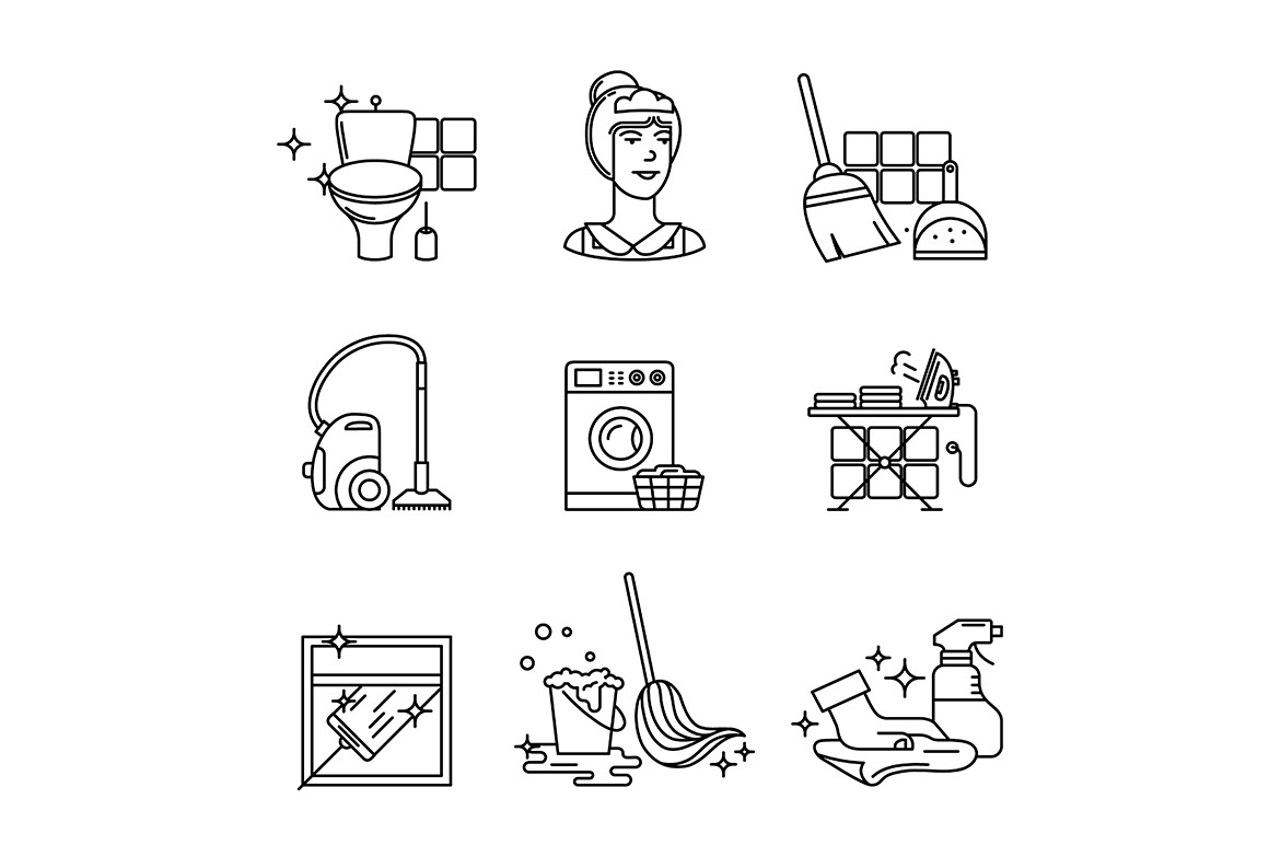 Home cleaning, washing and tidying, an Outline Icon by Iconicbestiary