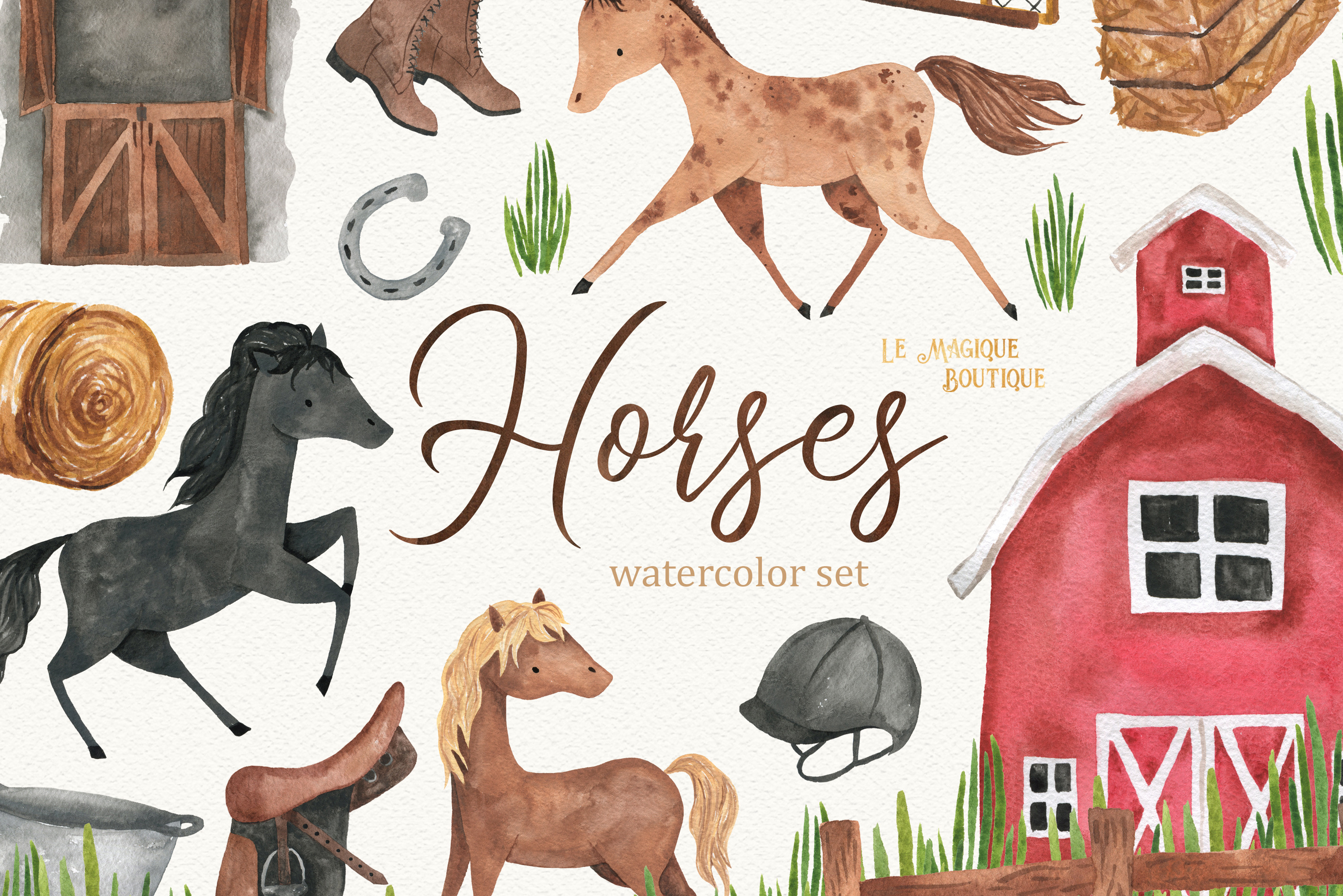 Horses Watercolor Clipart Set, an Animal Illustration by LeMagiqueBoutique