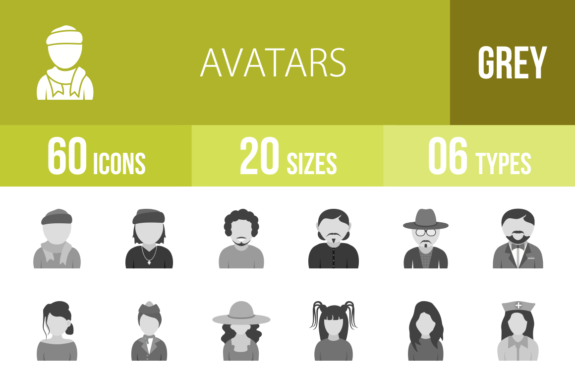 60 Avatars Greyscale Icons, an Icon by IconBunny